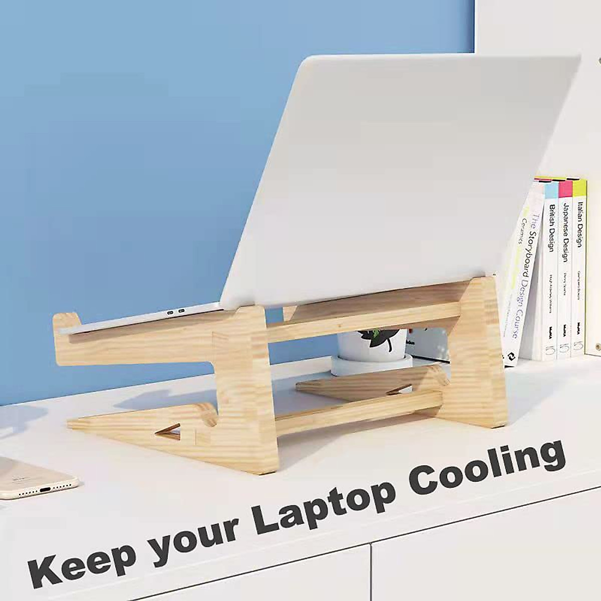 Thibault Laptop Stand for Desk, Laptop Riser Computer Stand Wooden MacBook Stand, Ergonomic Laptop Holder Compatible with MacBook/Dell/HP/Lenovo 10-17 Laptops, Work from Home Laptop Riser