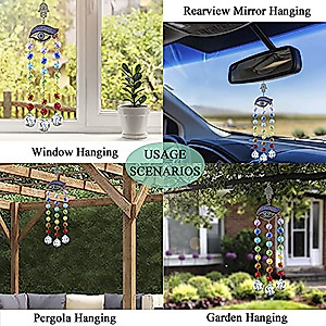 Hanging Crystals Suncatcher Ornament with Hamsa Hand Evil Eye Charm Pendant Stained Glass Beads for Window Garden Decoration