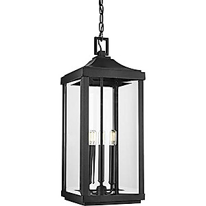 Progress Lighting Gibbes Street Collection 3-Light Clear Beveled Glass New Traditional Outdoor Hanging Lantern Light Textured Black 23.75x9.50x9.50