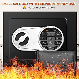 Thmosz Small Safe Box for Money, 0.25 Cuft Mini Home Safe with Fireproof Waterproof Money Bag, Digital Safe with Combination Lock, Money Safe Box for Home Hotels Business (Black)