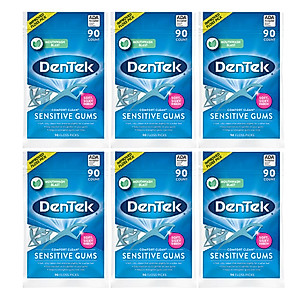 DenTek Comfort Clean Floss Picks for Sensitive Teeth, Soft and Silky Ribbon, 90 Count (Pack of 6)