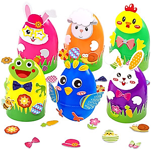 Fancy Land Easter Egg Decorating Kit Foam Easter Animal Craft Kits for Kids with Plastic Eggs 24 Pack