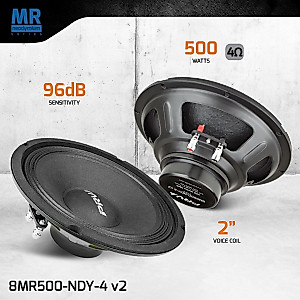 PRV AUDIO 8MR500-NDY-4 V2 Neodymium 8" Mid Range 4 ohm Pro Audio Speaker 500 Watts Program Power (Single)
