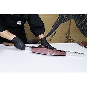 YOUSUNLONG Sakimaru Knife 23 Inch Ultra Yanagiba - Japanese Hammer Damascus Steel Blade - Chef Slicer Suitable for Cutting Large Maguro Tuna Salmon - Natural Walnut wood Handle with Leather