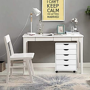 YQ FUNLIS 5-Drawer Chest Wood Storage Dresser Cabinet with Wheels Mobile Side Cabinet Chest for Home Office Storage Use,White