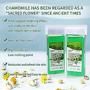 Roll On Wax, Waxing Kit for Women, Roller Waxing Kit for Sensitive Skin, Chamomile Wax Roller Kit for Larger Areas of the Body, at Home Waxing Kit for Women and Men, Hair Removal Wax with Wax Cartridge