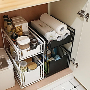 UVCMDUI Under Sink Organizer, Under Kitchen Sink Organizer, Kitchen Essentials Multi-Purpose Pull Out Cabinet Organizer for Kitchen Bathroom Storage Home Organization,White,L