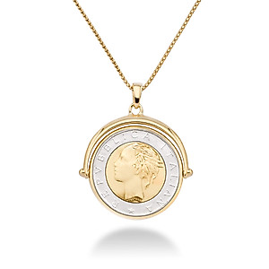 Miabella 18K Gold Over 925 Sterling Silver Italian Genuine 500-Lira Reversible Flip Coin Pendant Chain Necklace for Women, Chain Medallion Made in Italy (Length 20 Inches)