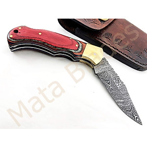 MATA BLADES 6.75 INCH MB0018 Handmade Damascus Folding Hunting Knife