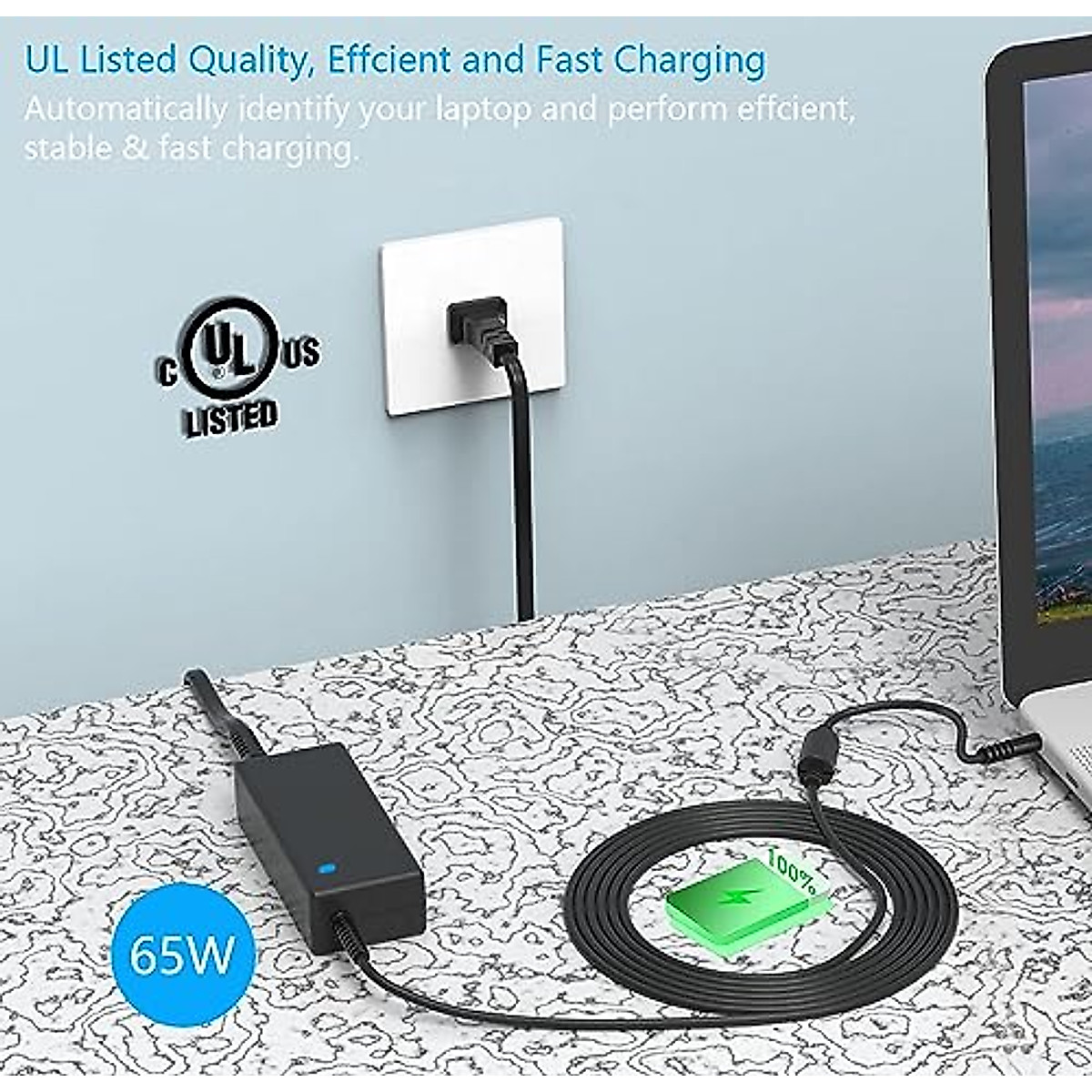 UL-Listed 19V Power Cord for Asus Monitor 22'' 23'' 24'' 27'' VG278 VG278Q VG279 VG279Q VG279QR VG245 VG245H VG248QE VG248QG VG275Q VG258QM VG248QG LED LCD TUF Gaming Display, 19Volt Laptop Charger