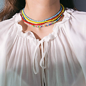 Small Bead Choker Necklace for Women Cute Boho Beaded Necklaces Adjustable Beach Shell Bead Necklace