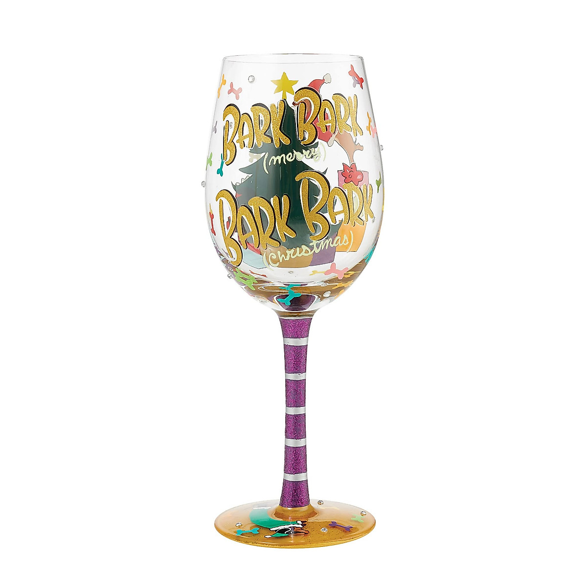 Enesco Designs by Lolita Holiday Doggy Days of Christmas Hand-Painted Artisan Wine Glass, 15 Ounce, Multicolor