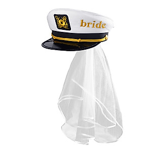 MGupzao Bride Sailor Hat, Nautical Costume Headwear for Wedding, Bachelorette Party, Beach Party, Bridal Party Gift and Decoration, One Size Fits All, White Veil Included