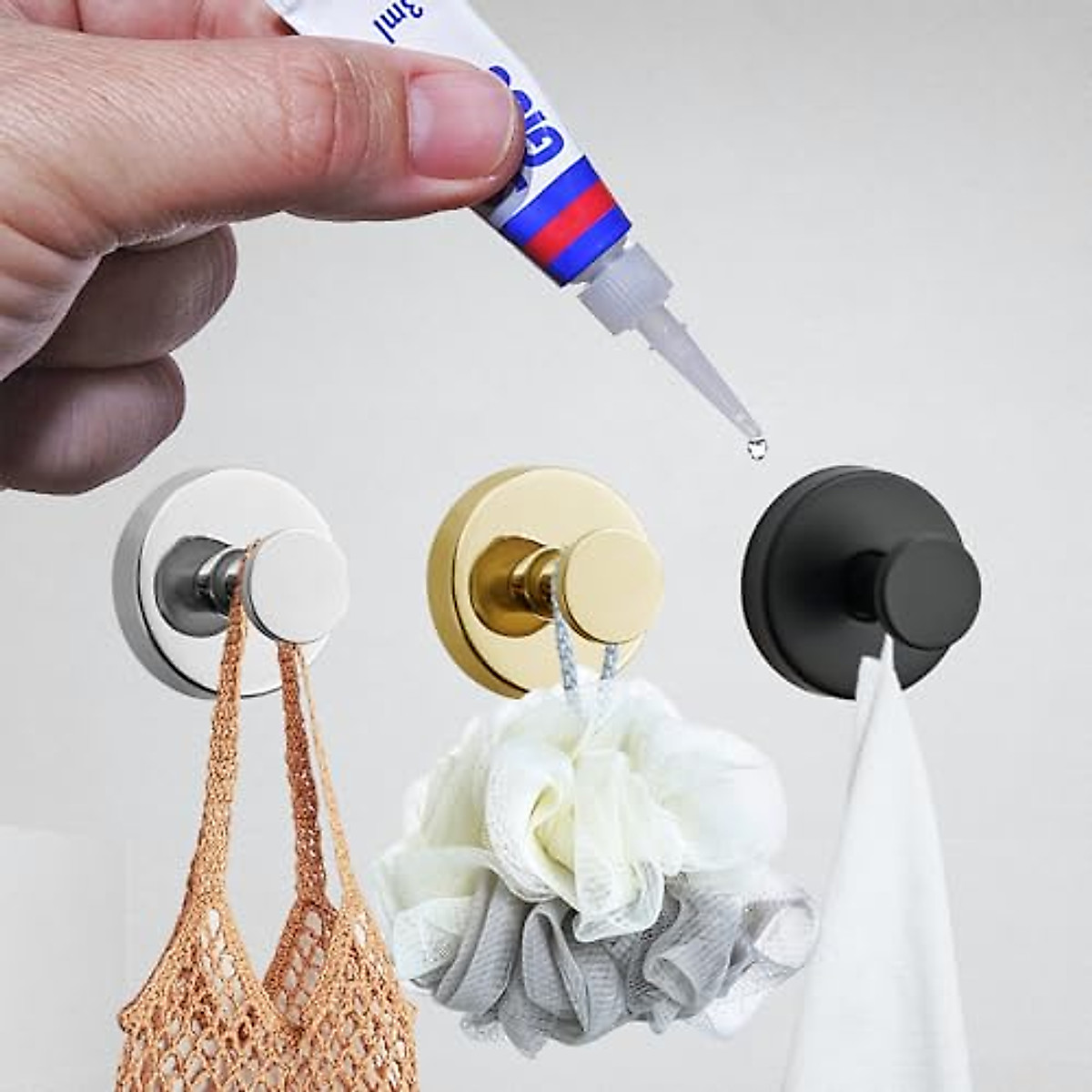 2 PCS Suction Cup Hooks for Shower, Bathroom Stainless Steel Suction Shower Hooks Mounting on Shower Glass Doors, Tile, Mirrors (Gold)