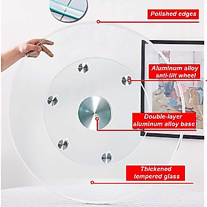 30" Glass Lazy Susan Turntable Dining Table Centerpiece with Swivel Assist System Round Tabletop Rotating Tray Large Serving Plate Silent & Smooth Spin