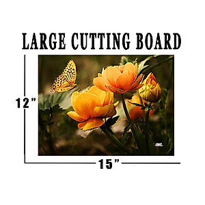 Yellow Butterfly Flower Kitchen Glass Cutting Board Decorative Gift For Mom Design