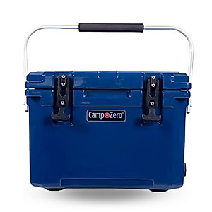 CAMP-ZERO 21 Quart Rotomolded Hard Cooler - Insulated Ice Chest with 4 Cup Holders - Bear-Proof Travel Ice Box for Beverage, Drink, BBQ, Fishing, Camping, Outdoor, Navy Blue