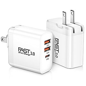 USB C Charger 2Pack, iSeekerKit 30W 3-Port Fast Type C Wall Charger Block with PD 3.0 + 5V/2.4A Foldable USB C Charging Block Plug Compatible for iPhone 14/13/Pro Max/Samsung Galaxy/Pixel 7-White