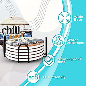 Elegant Coasters for Drinks| Absorbent Ceramic Coaster for Coffee Table| Classic Gift for Housewarming| Set of 6 Coasters with Holder| Decor for Kitchen Room, Living Room, Patio Table, Bar, etc.