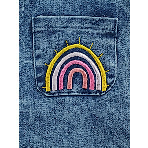 Fanvereka Newborn Baby Girls Rainbow Rompers Sleeveless Summer Ruffle Bodysuit Denim Rib Jumpsuit Headwear 2pcs Outfit Set (Blue, 3-6 Months)