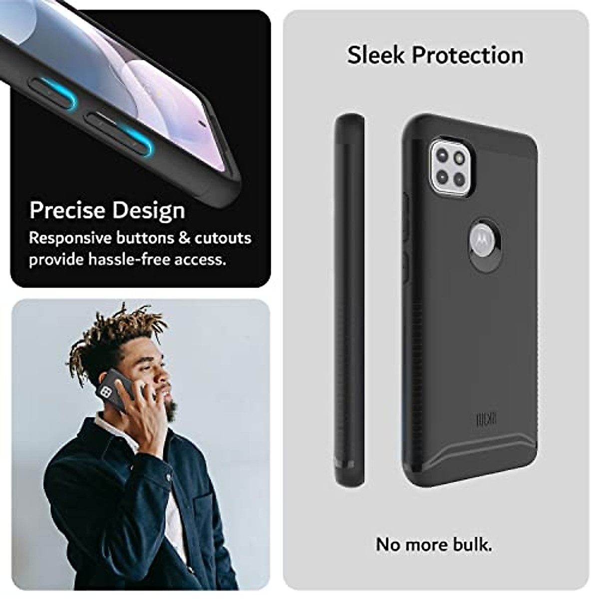 TUDIA DualShield Designed for Motorola One 5G Ace Phone Case, [Merge] Shockproof Military Grade Dual Layer Tough Slim Heavy Duty Protection for Moto One 5G UW Ace Case - Matte Black