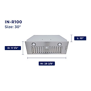 Hauslane Insert 30 Inch, Hood Vent for Kitchen | Low Noise Performance, Diswasher - Baffle Filters, LED Lamps, Stainless Steel Ductless Range Hood, Kitchen Range Hood 11.25” Deep