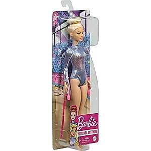 Barbie Rhythmic Gymnast Fashion Doll with Blonde Hair & Brown Eyes, Shimmery Leotard, Baton & Ribbon Accessories 12 Inch