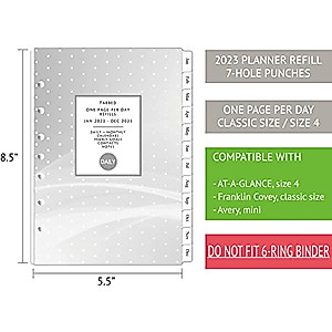 2023 Planner Refill, One Page Per Day, Daily & Monthly, Appointment Schedule, Priorities, Daily To Do, Notes (Classic, Size 4, Jan 2023 - Dec 2023)