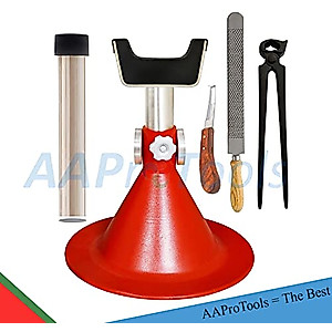 AAProTools Standard Base Hoof Stand Adjustable (RED) with Set Hoof Rasp, Nipper & Hoof Knife
