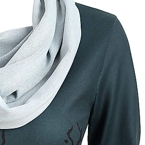 CapsA Women Womens Cowl Neck Tunic Sweatshirt Button Pullover Hoodies Plus Size Halloween Tree Print Convertible Collar Sweatshirt Green