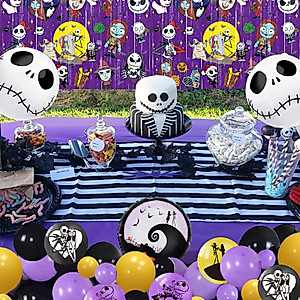 128Pcs Christmas Nightmare Balloons Arch Garland Kit，Assorted Latex Balloons Foil Balloons and Tinsel Foil Fringe Curtains for Halloween Christmas Nightmare Birthday Party Decorations