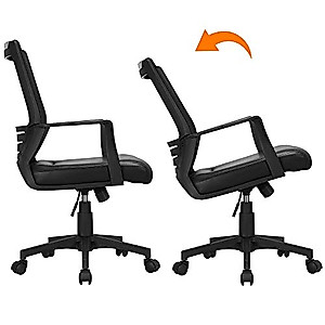 Yaheetech Ergonomic Office Chair Leather Seat and Mesh Back Combine Computer Chair Executive Chair Mid-Back Rolling Swivel Chair w/Lumbar Support and Armrests Adjustable Height for Office，Black