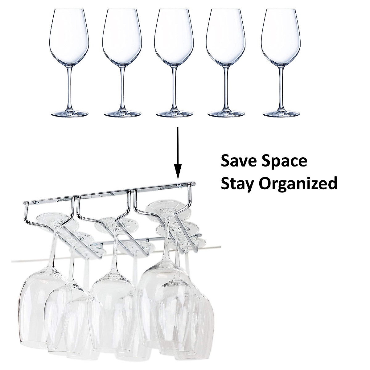 HUJI Durable Under Cabinet Stemware Rack Storage Organization (1 Pack, Chrome)