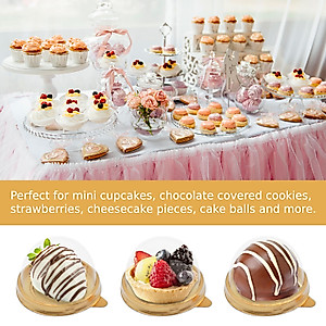 50 Pack Mini Bundt Cake Containers Clear Plastic Cupcake Box with Dome Lids for Chocolate Covered Cookies, Muffin, Cheesecake, Mooncake and Other Mini Desserts (Gold Base)