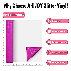 AHIJOY Glitter Permanent Vinyl Rose Red Sparkle Adhesive Vinyl 12" x 5ft Glossy Shiny Vinyl for Mug Cup DIY Project Party Decoration Sticker Car Decal