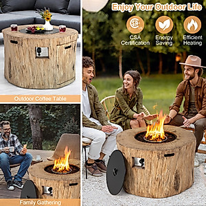 Tangkula 50,000 BTU Gas Fire Pit Table, Patiojoy 40” Round Propane Firepit with Removable Lid, Volcanic Rock & PVC Cover, Outdoor Fire Pit Table with Wood-Like Surface for Patio, Backyard