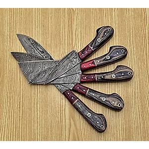 Hand Forged Chef Knives Kitchen Set Damascus Steel Knives Handmade Knife Set,Professional Chef Knives Set Vegetable Meat Cooking Knife Tools Accessories with Beige Solid Wood Handle,5 Pieces Set Knife