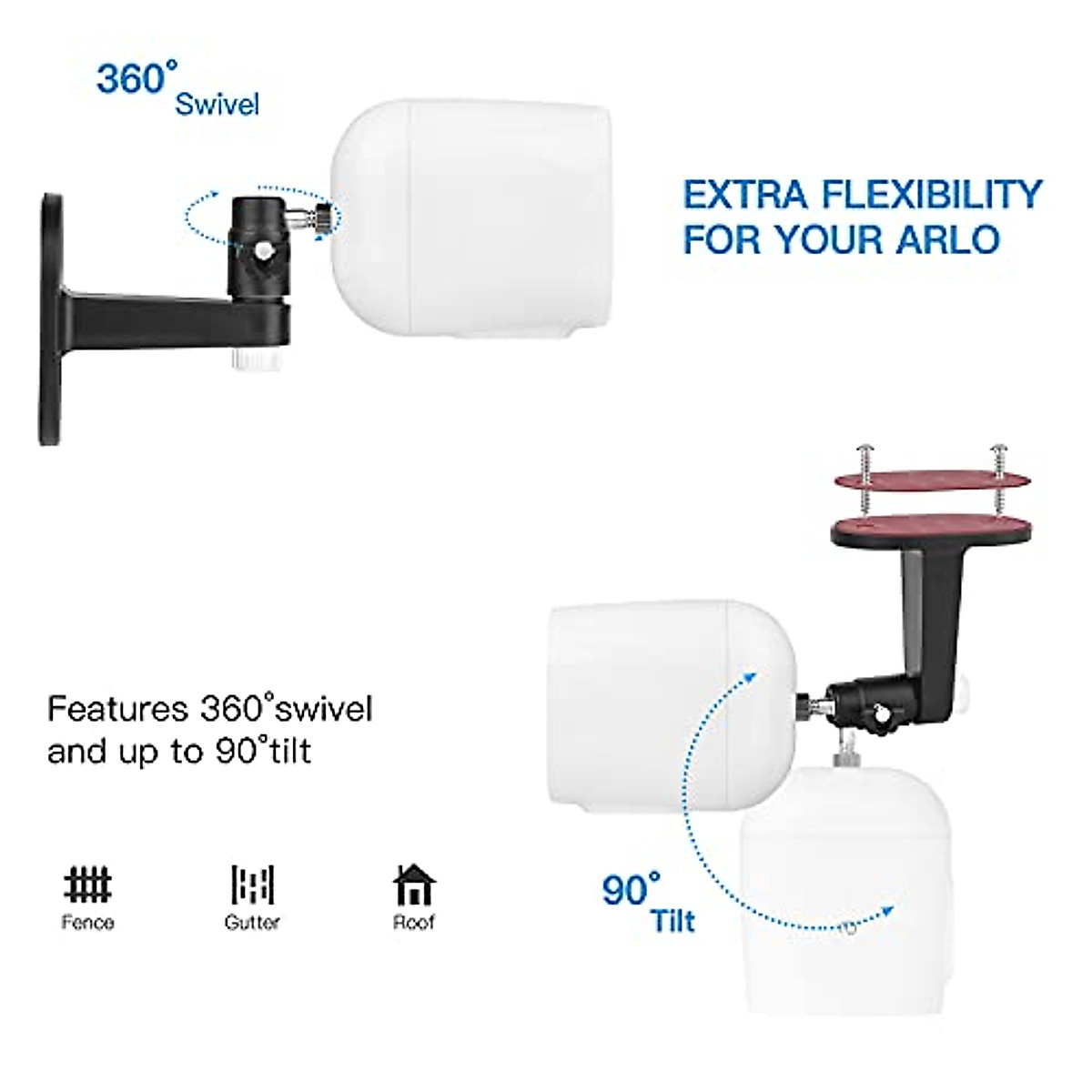 2Pack Security Wall Mount for Arlo Pro, Arlo Pro 2, Arlo Ultra, Arlo Pro 3, Arlo Go, Arlo Essential Spotlight Camera, Adjustable Indoor/Outdoor Mounting Bracket for Your Surveillance Camera (Black)