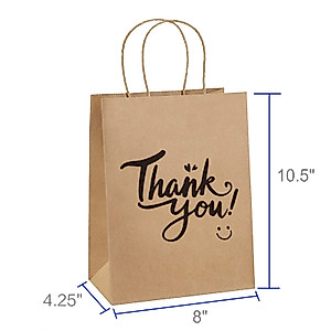 BagDream Paper Bags 8x4.25x10.5 25Pcs Thank You Gift Bags, Party Bags, Shopping Bags, Wedding Bags, Retail Bags, Merchandise Bags, Brown Kraft Paper Gift Bags with Handles