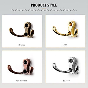 MroMax Dual Prong Coat Hooks Wall Mounted Retro Double Hooks Utility Hook for Coat Scarf Bag Towel Key Cap Cup Hat 1.18" x 2.17" x 1.18"(L x W x H) Bronze Tone 2pcs