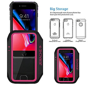 iPhone 8 Plus, 7 Plus Armband, JEMACHE Gym Running Workout Exercise Pouch Phone Holder Arm Band Case for iPhone 6/6S/8/7 Plus Support Touch ID Access (Rosy)