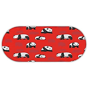 Panda Red Pattern Oval Rug Small Rugs for Bedroom Bedside Cute Animal Bedroom Rug Soft Shag Runner Carpet Modern Fluffy Nursery Area Rugs Home Decor 1.64 x 4 Feet