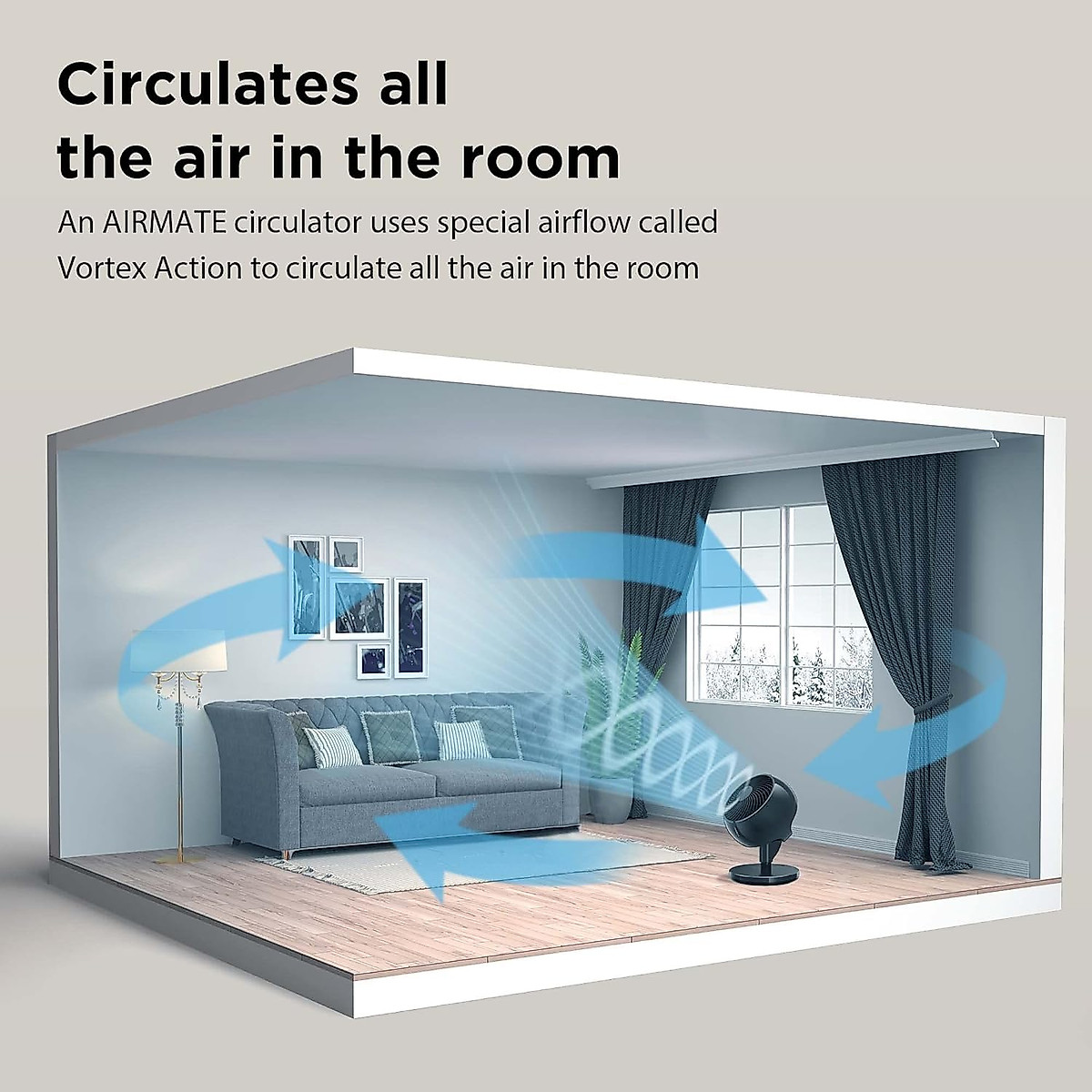 AIRMATE Large Air Circulator Fan for Bedroom, 120°+90°Oscillating Fan with Remote, 12in Quiet Cooling Fans, High Velocity Floor Fan with Timer, 10 Speeds DC Fan for Home, Office, Dorm (Black)