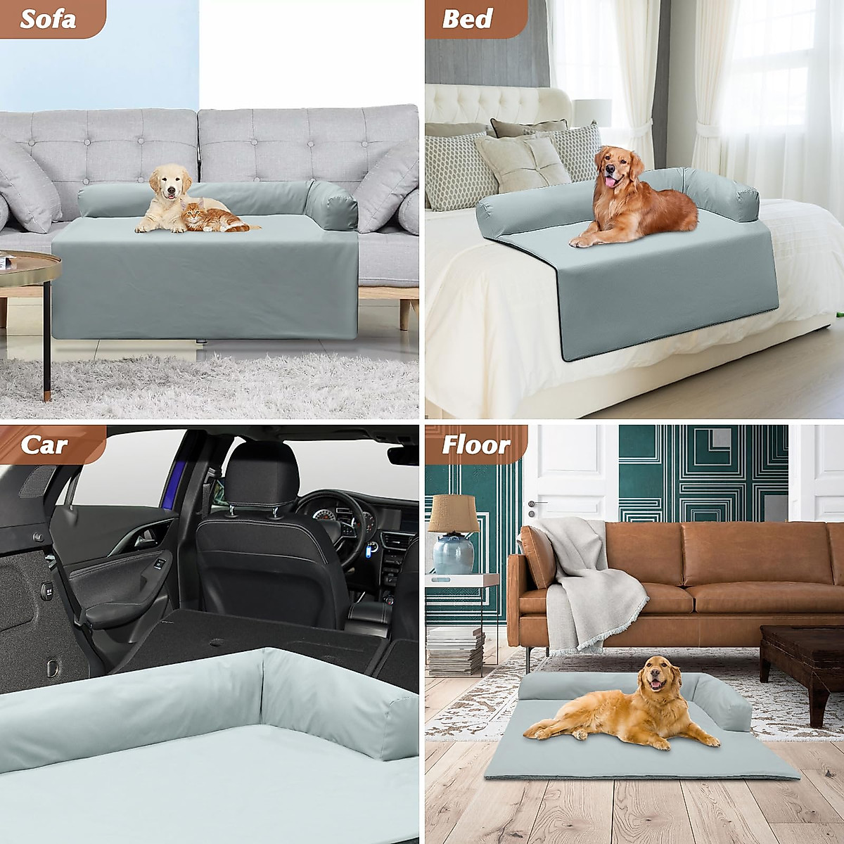 TNELTUEB Calming Dog Couch Bed for Extra Large Dog, Cooling Mat for Dogs, Waterproof & Anti Dogs Cats Scratch Cloth for Pet Couch Protector, Dog Mat Sofa Bed with Soft Neck Bolster (XL,Grey)