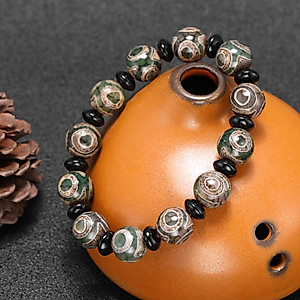 ZenBless Round Grey Tibetan Dzi Beads Bracelet Mala Beads Amulet Bangle Attract Good Luck (12MM Beads)