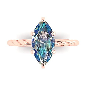 Clara Pucci 2ct Marquise Cut Solitaire Rope Twisted Knot Blue Moissanite Engagement Promise Anniversary Ring 18K Rose Gold Women 6.25