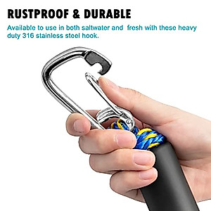 Obcursco Bungee Dock Line, Jet Ski Dock Line with Double 316 Stainless Steel Clips, Boat Snubber Docking Rope for PWC, Boat Accessories for Waverunner, Seadoo, Kayak, 2 Pack 4-5.5ft Yellow & Blue