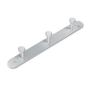 Safco 4201 Nail Head Wall Coat Rack Three Hooks Metal 18W X 2-3/4D X 2H Satin Aluminum