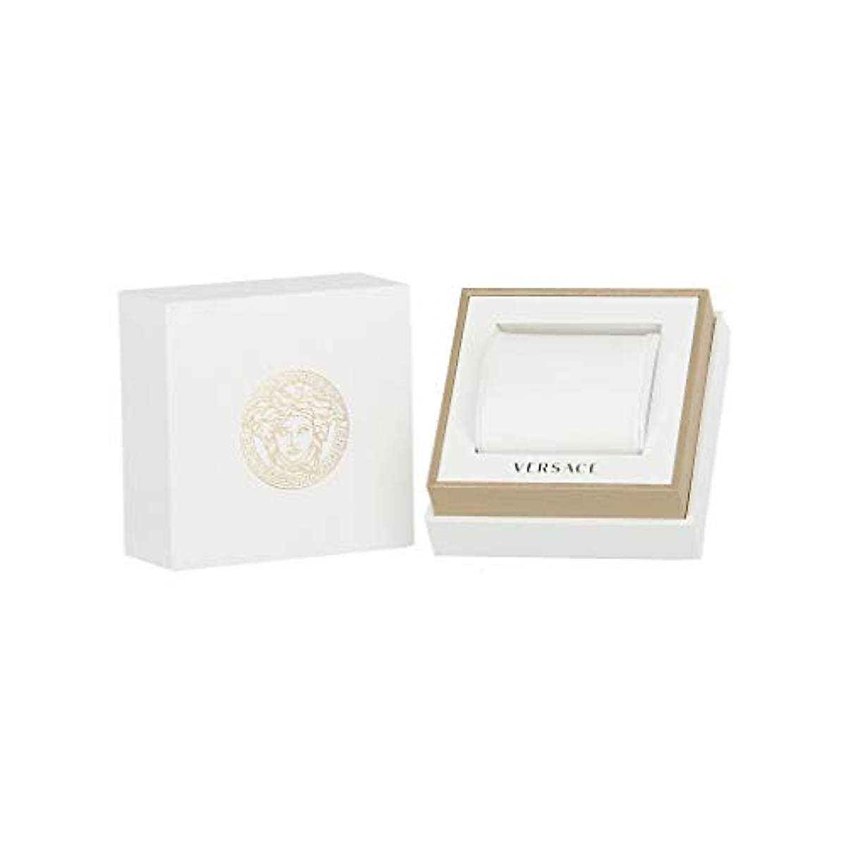 Versace Womens Gold Tone Swiss Made Watch. V-Circle Medusa Collection. High Fashion Adjustable Gold Bracelet. Featuring Medusa Head Icon Embedded on Gold Dial.