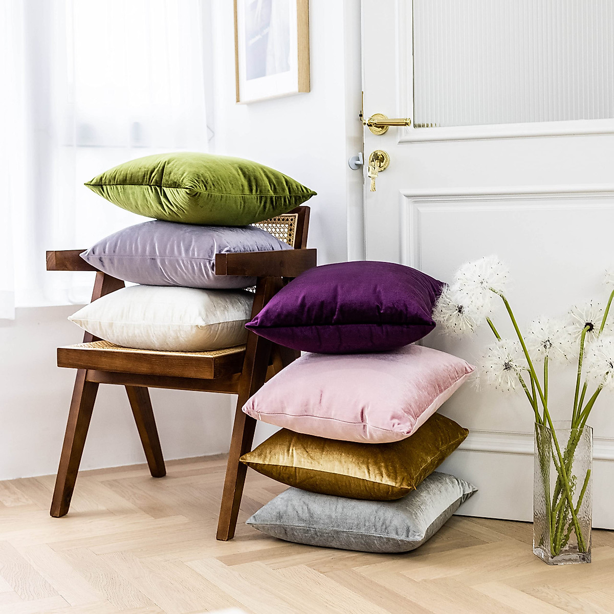 Home Brilliant Pillow Covers 18x18 inch for Couch Supersoft Velvet Square Solid Decor Pillow Case for Bench Garden Furniture, 45x45cm, Royal Blue